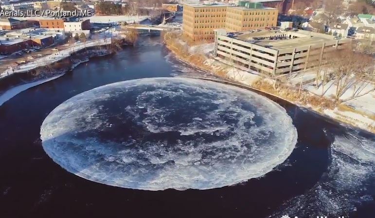 This enormous rotating ice disk formed in the Presumpscot River in ...